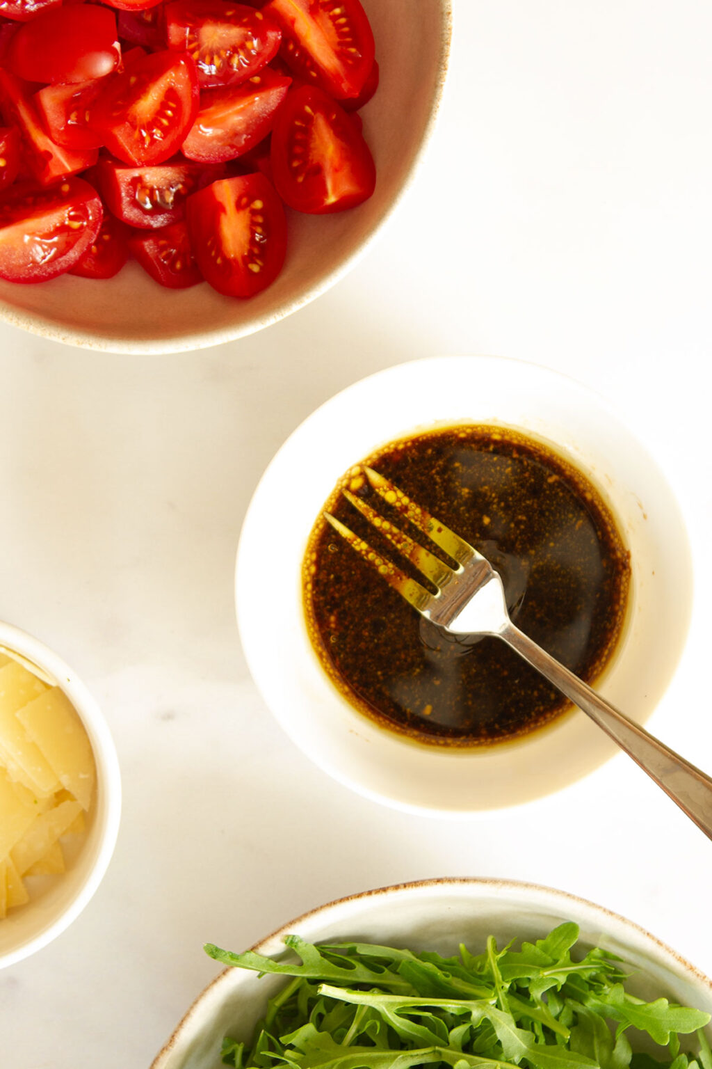 Rocket Salad With Parmesan, Tomato and Balsamic Dressing - Knife and Soul